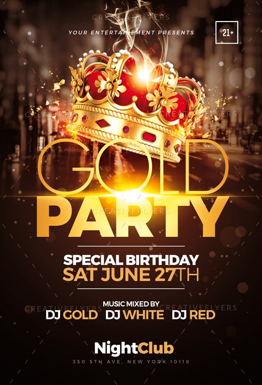 Gold Party Flyer Templates | NightClub - Creative Flyers
