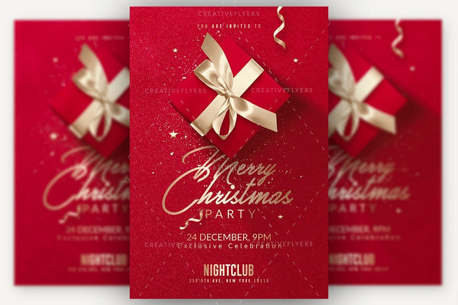 Red Christmas Invitation Template for Photoshop - CreativeFlyers