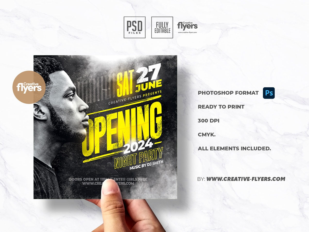 Opening Party Flyer Template for Nightclub - Creative Flyers