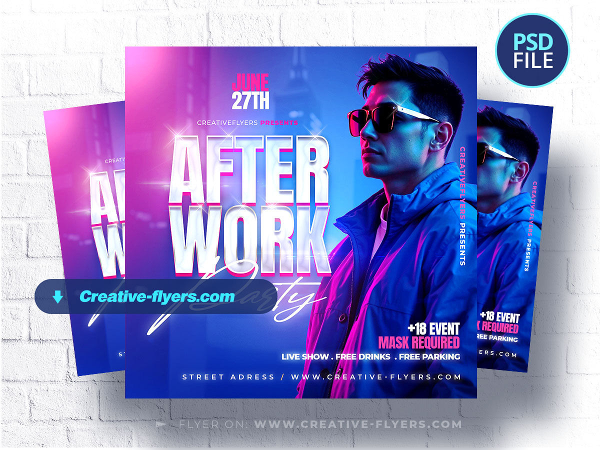 Trendy After Work Party Flyer with Neon Vibes - Creative Flyers