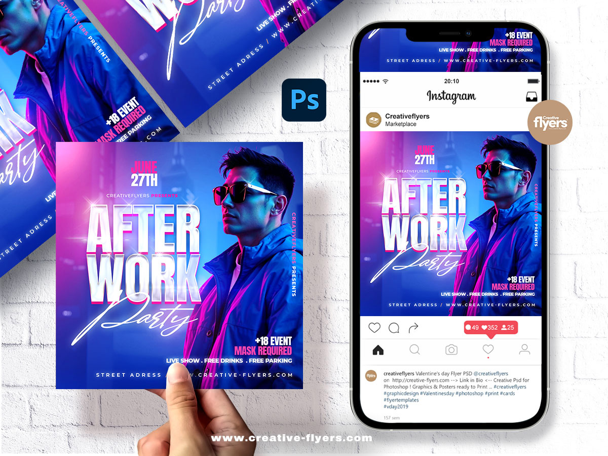 Trendy After Work Party Flyer with Neon Vibes - Creative Flyers