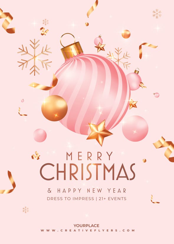 Pink and Gold Christmas Invitation Design - Creative Flyers