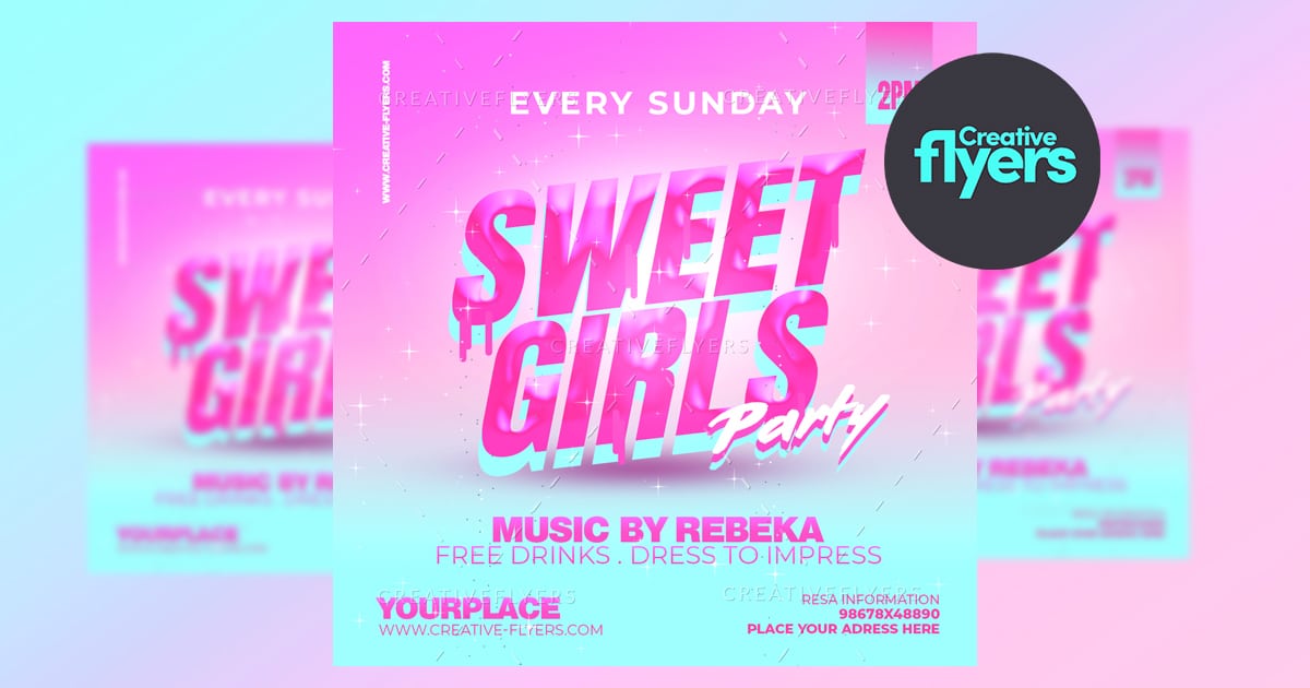 Sweet Girls Party Flyer Template PSD - Creative Flyers