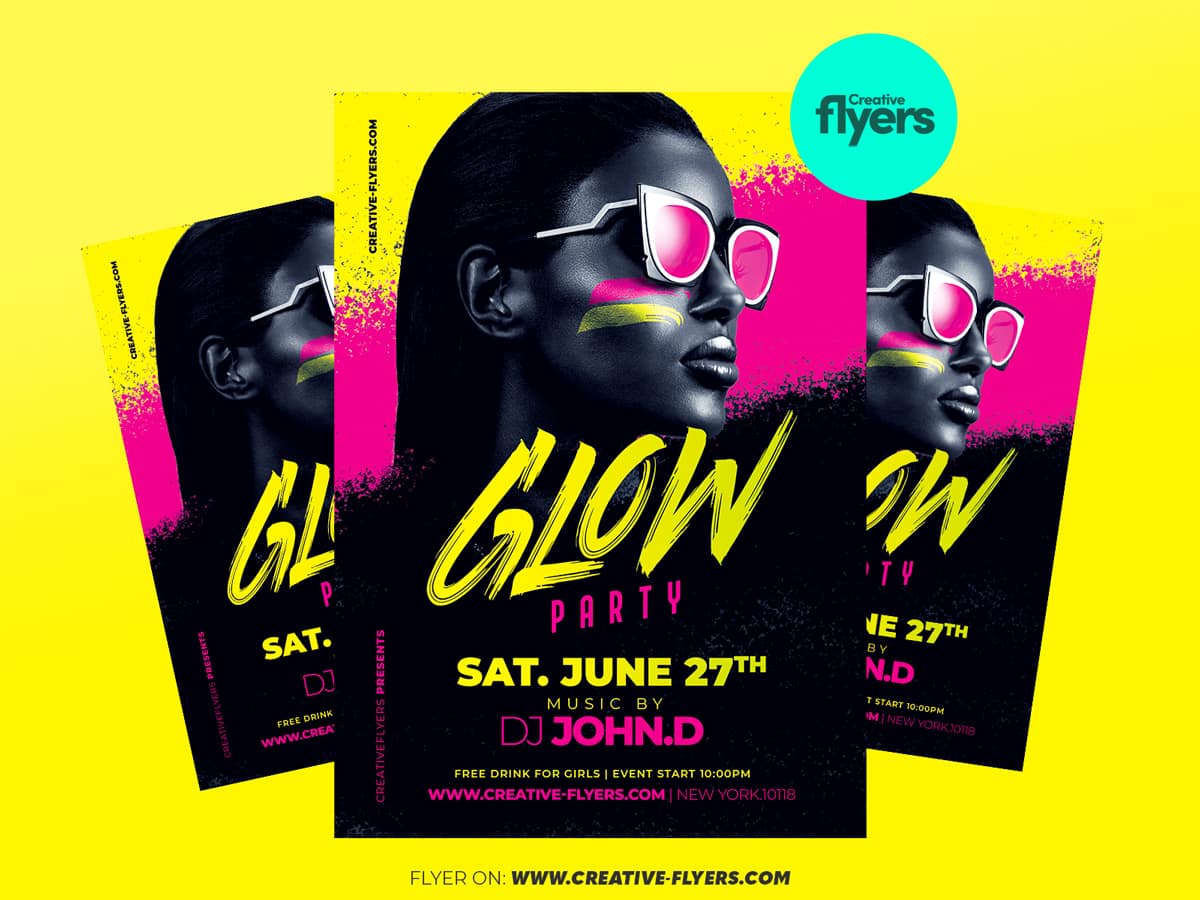 Poster for a Glow Party, PSD to Download - Creative Flyers