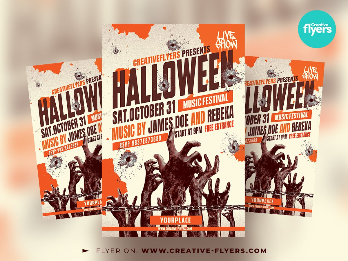 Retro Halloween Poster with Zombie Hands - Creative Flyers