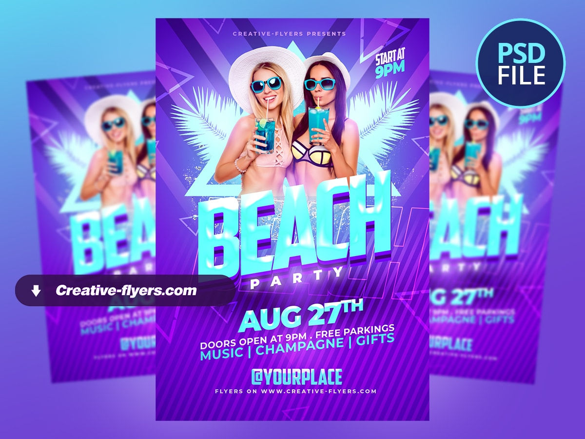 Beach Party Flyer Design for Adobe Photoshop - Creative Flyers