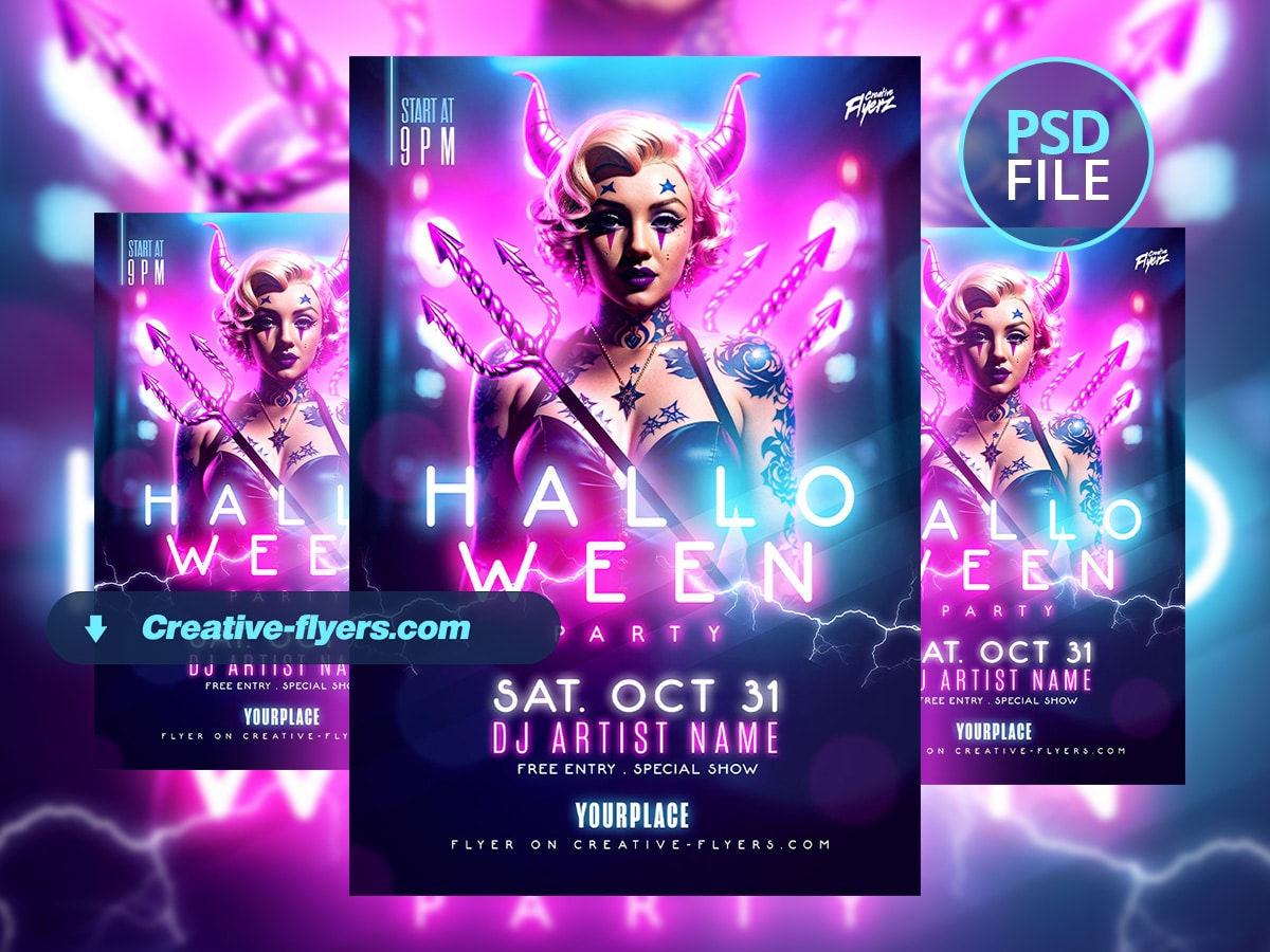 Halloween Night Club Party Poster to Download - Creative Flyers