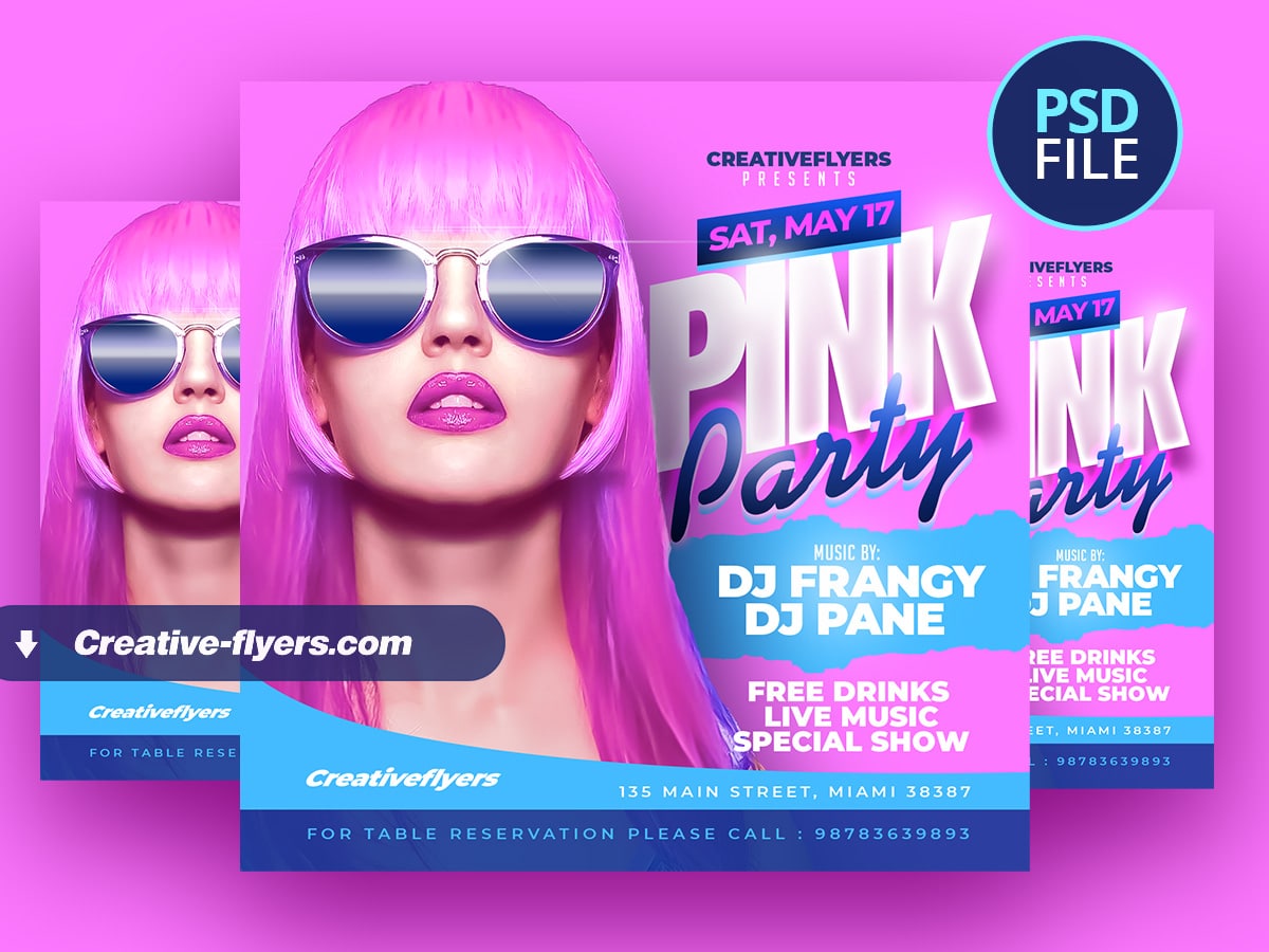 Pink Party Design for Photoshop - Creative Flyers