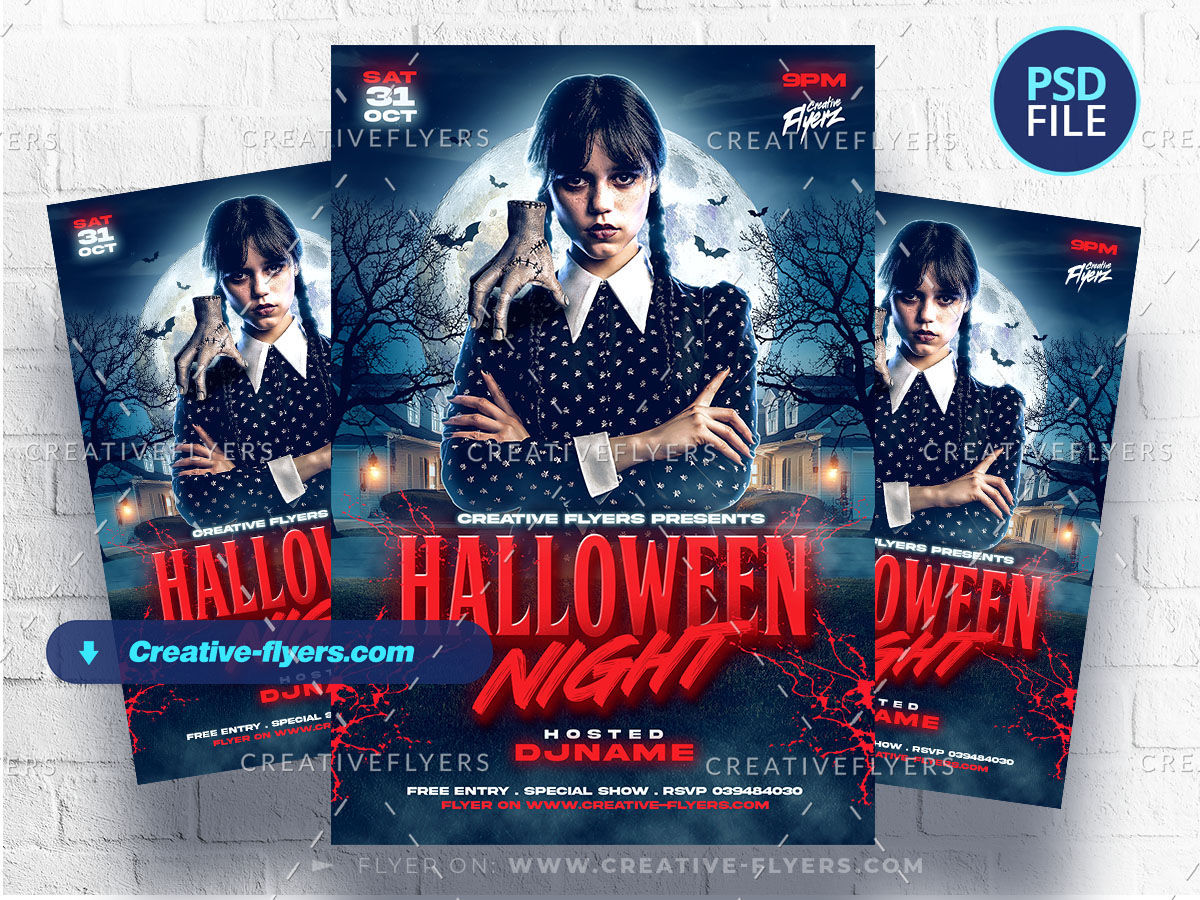 Halloween flyer with Wednesday Addams - Creative Flyers