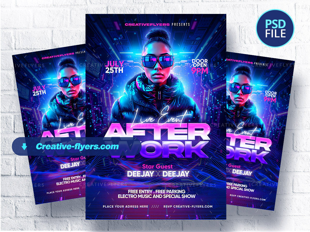 Futuristic Party Flyer, Neon Cyberpunk Aesthetic - Creative Flyers
