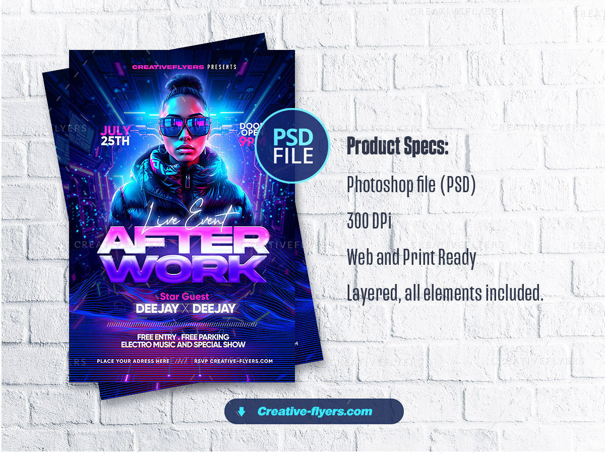 Futuristic Party Flyer, Neon Cyberpunk Aesthetic - Creative Flyers