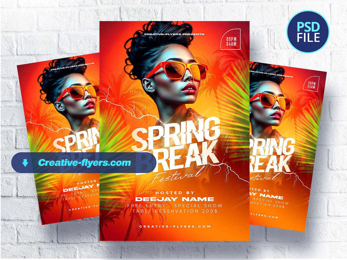Vibrant tropical flyer for a wild Spring Break festival - Creativeflyers