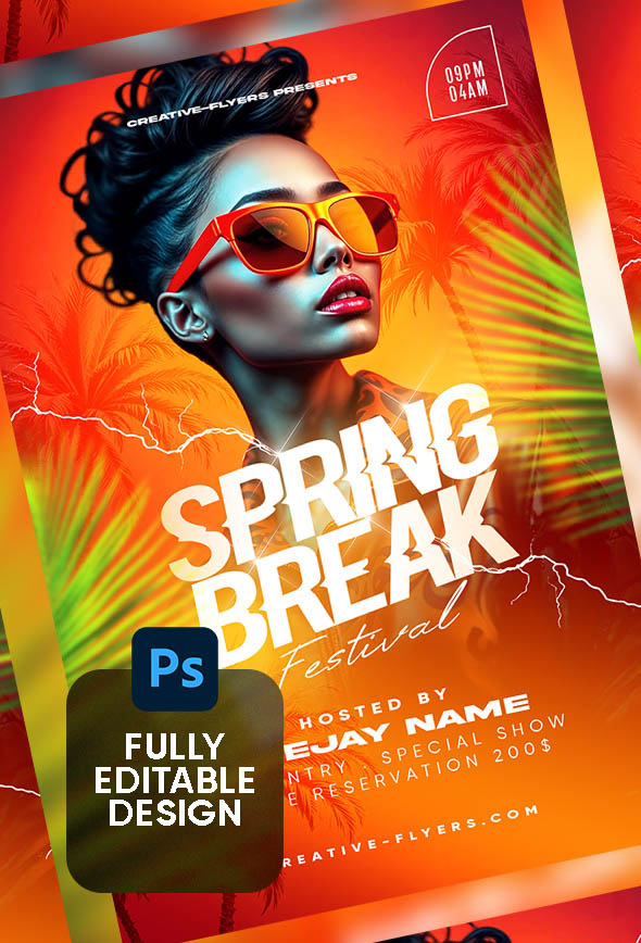 Vibrant tropical flyer for a wild Spring Break festival - Creativeflyers