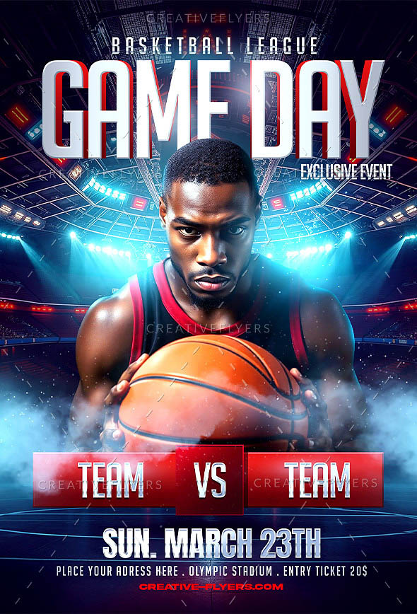 Powerful Basketball Game Day Flyer Design - Creative Flyers