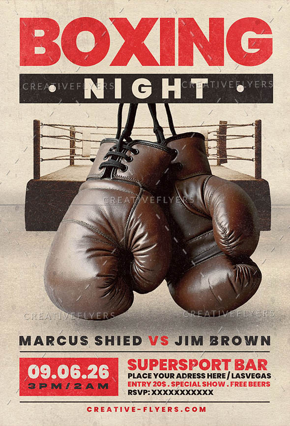 Retro-Style Fight Night Poster with Bold typography - Creativeflyers