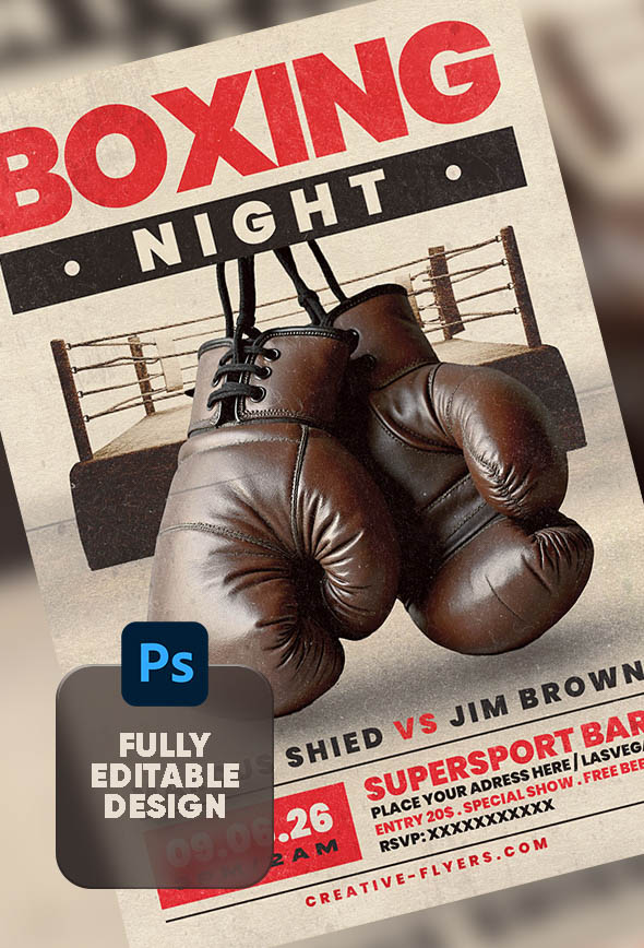 Retro-Style Fight Night Poster with Bold typography - Creativeflyers