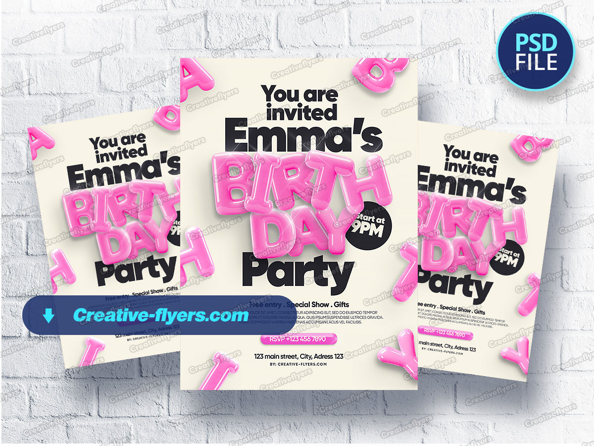 Sweet Pink Birthday Invite Template to Download - Creative Flyers