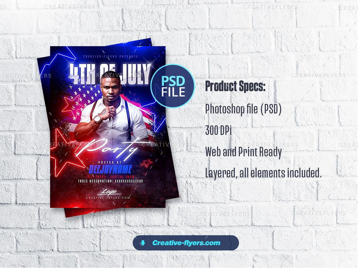Patriotic Nightclub July Fourth Design to Edit - Creative Flyers