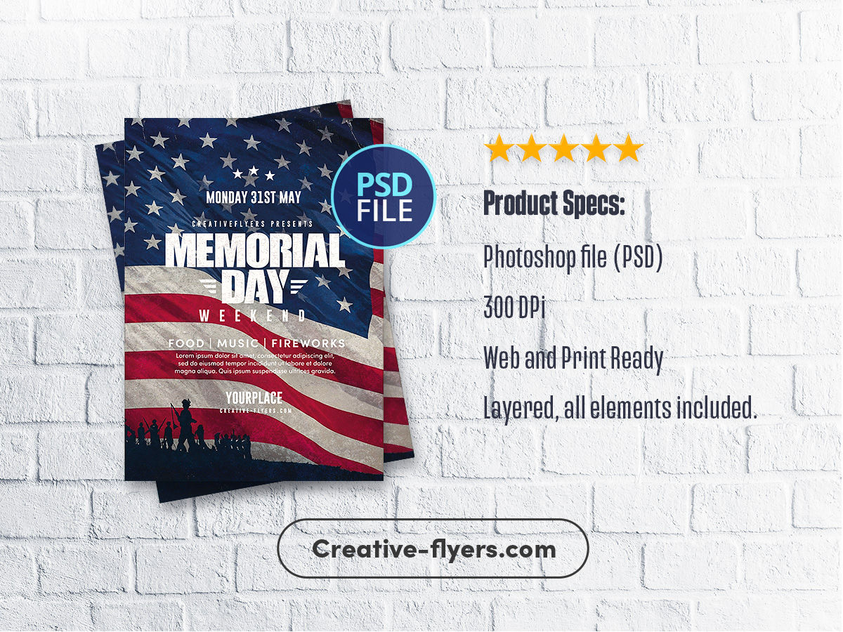 Memorial Tribute in Bold, Patriotic Layout - Creative Flyers