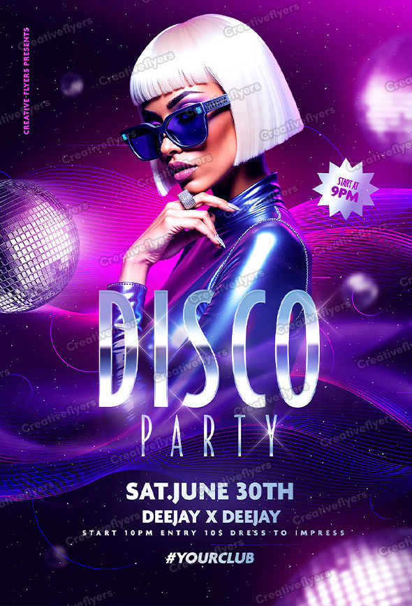 Modern Disco Party Flyer Design to Customize - Creative Flyers