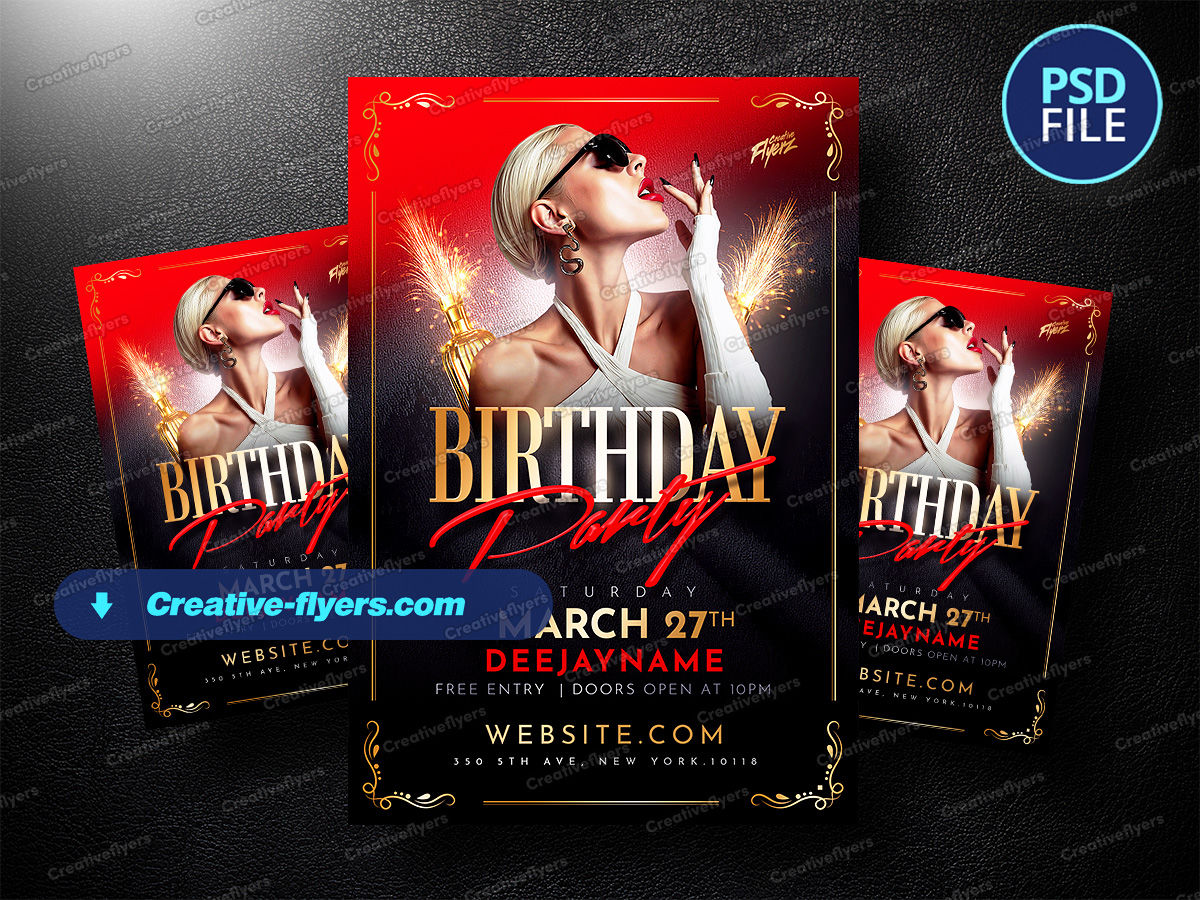 Glam Birthday flyer for upscale nightlife Parties - Creative Flyers
