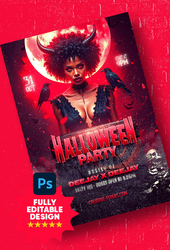 Dark Demoness Halloween Party Digital Flyer - Creative Flyers