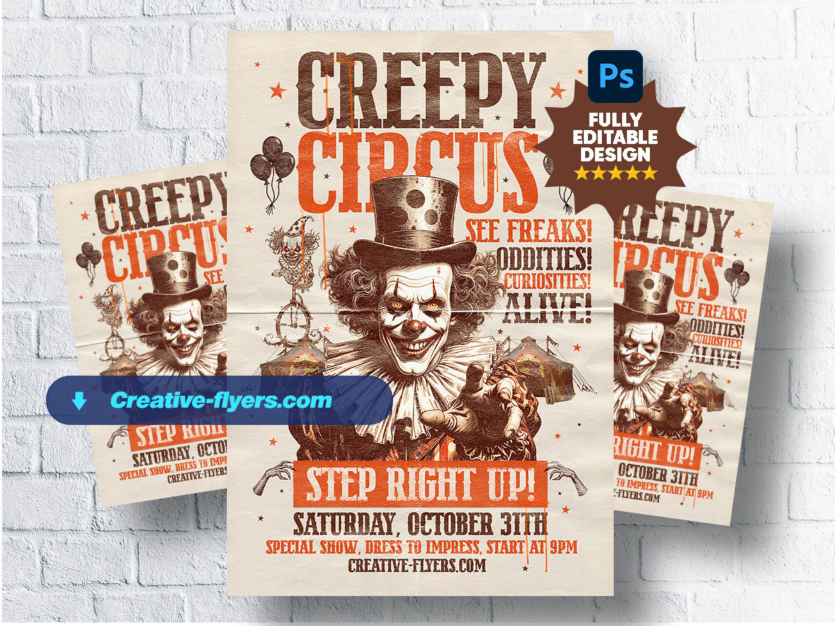Vintage Circus Poster Style for Halloween Event - Creative Flyers